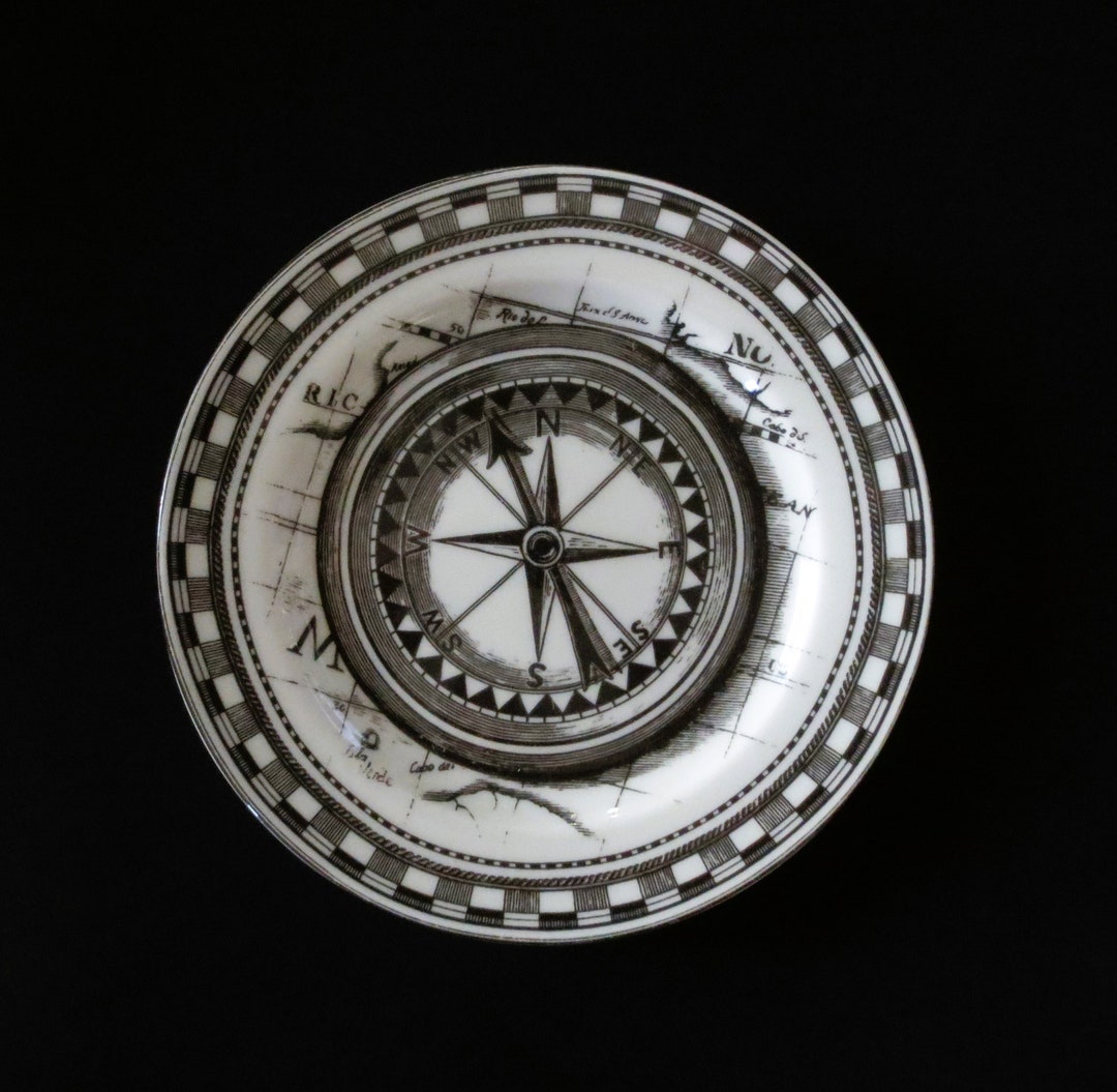NAUTICAL COMPASS PLATE Vintage Black Transferware 222 Fifth Antar Dayal ...