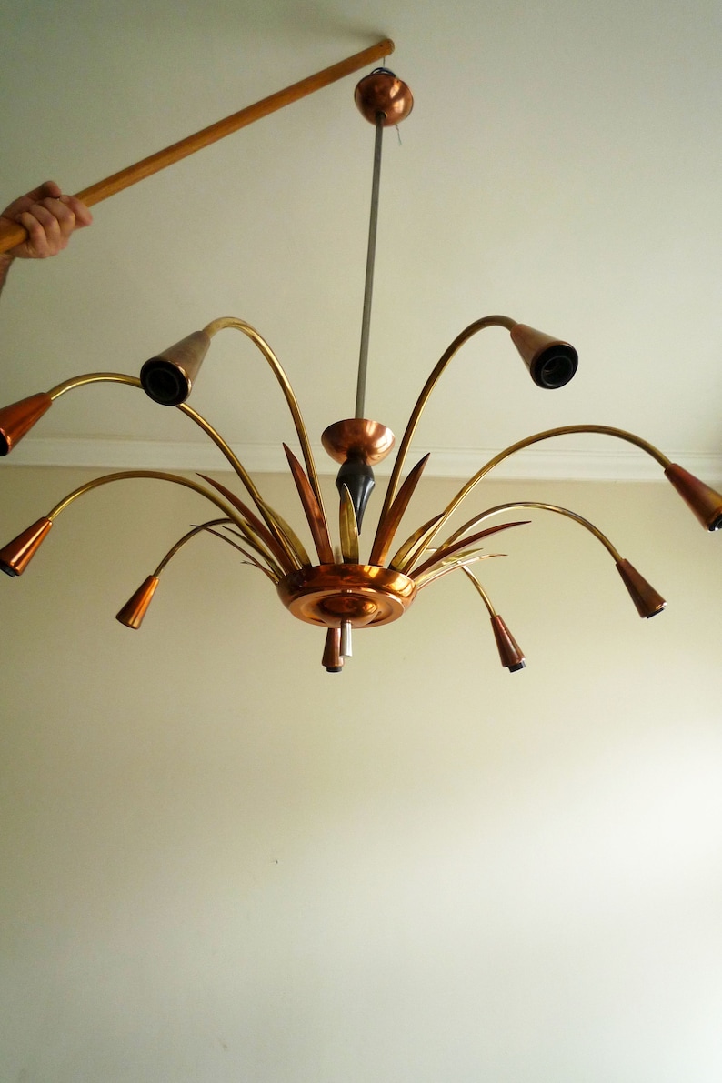 Exeptional 9 Arm XL Brass Spider Light 60s Sputnik Chandelier Mid ...