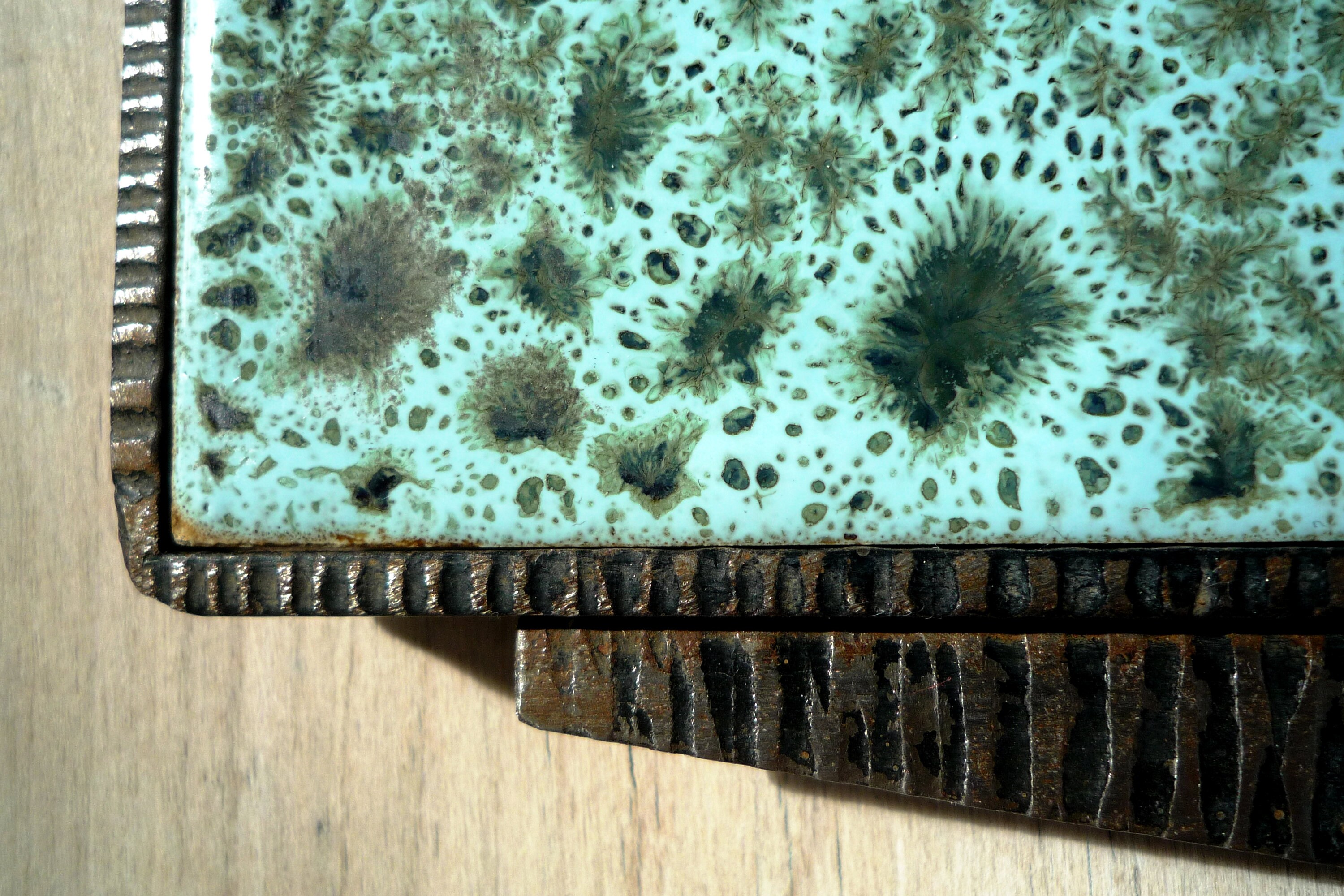 Unique Vintage Artistic Pot Stand Metal Pot Holder Glazed Tile Ceramic ...