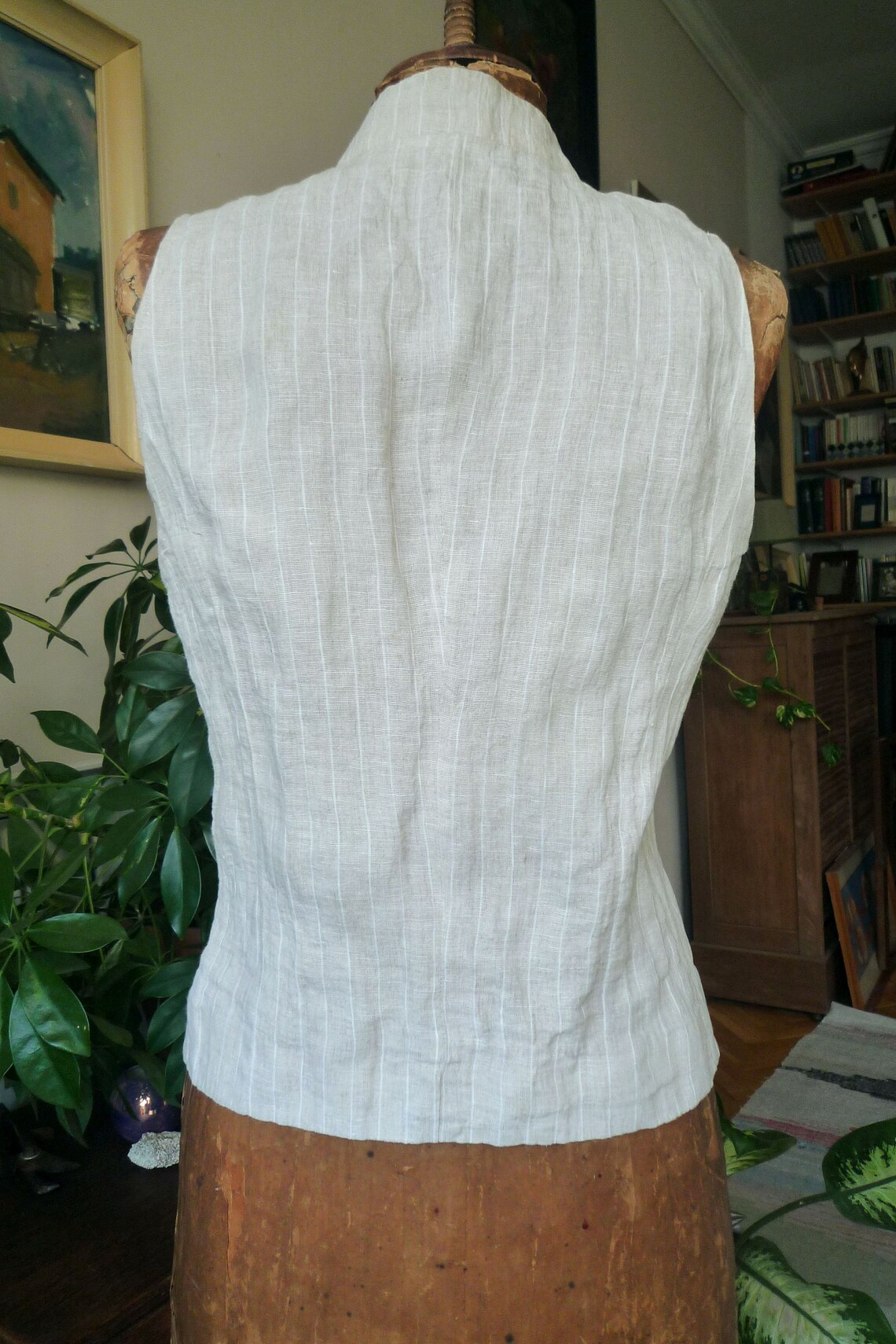 Woman's striped linen vest linen top beige vest vintage | Etsy