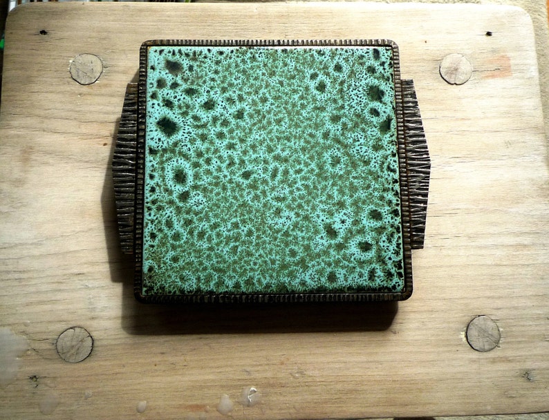 Unique Vintage Artistic Pot Stand Metal Pot Holder Glazed Tile Ceramic ...