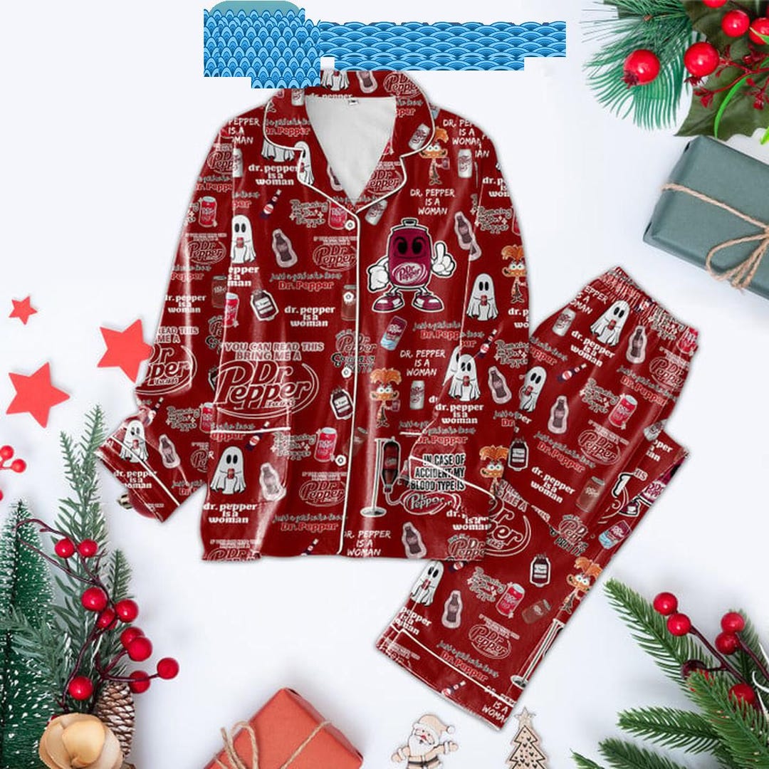 Dr. Pepper My Blood Type is Dr. Pepper Christmas Polyester Pajamas Set ...