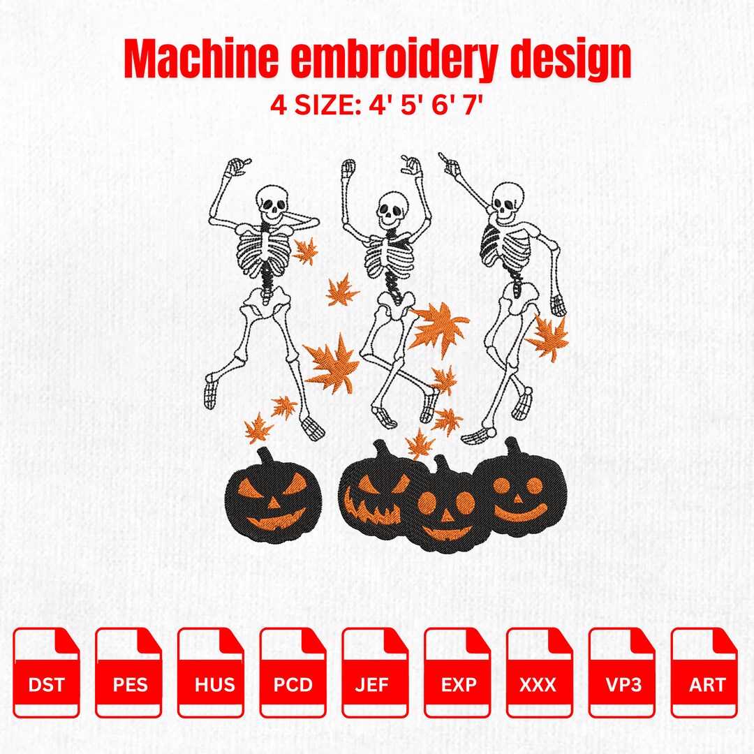 Halloween Spooky Embroidery Designs, Skeleton Embroidery Pattern ...