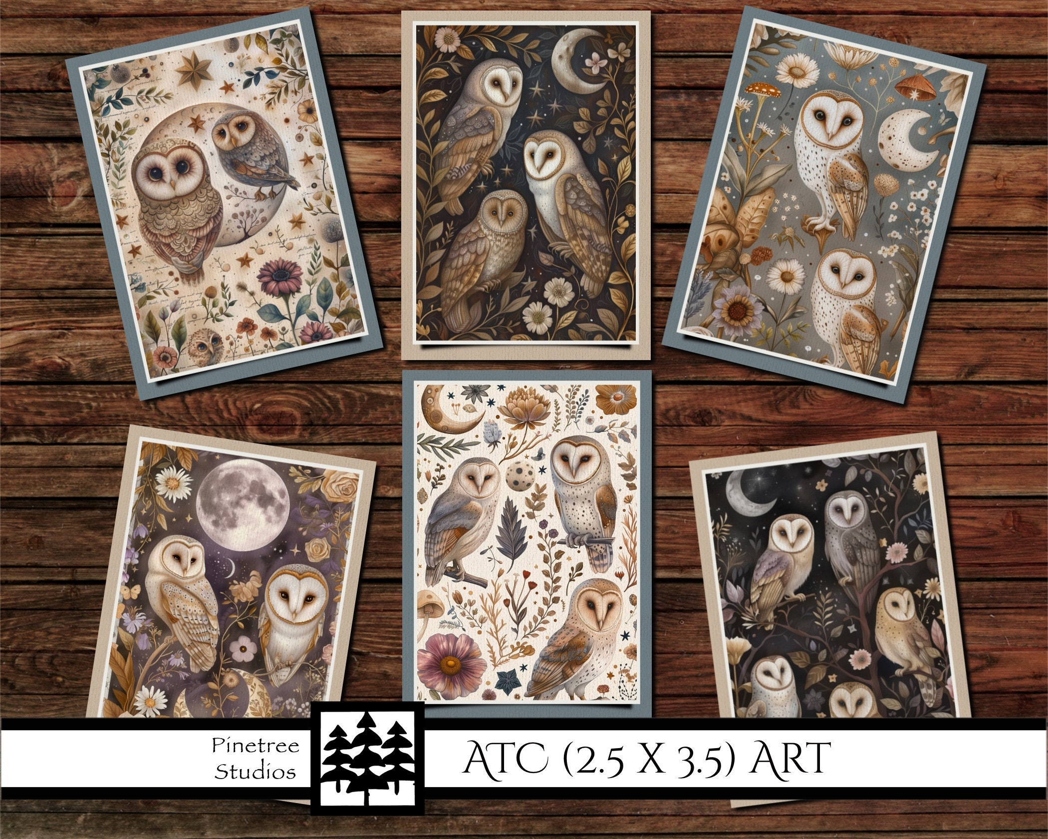 Owls and Moons ATC Cards 2.5x 3.5 digital Download Printable / Journal ...