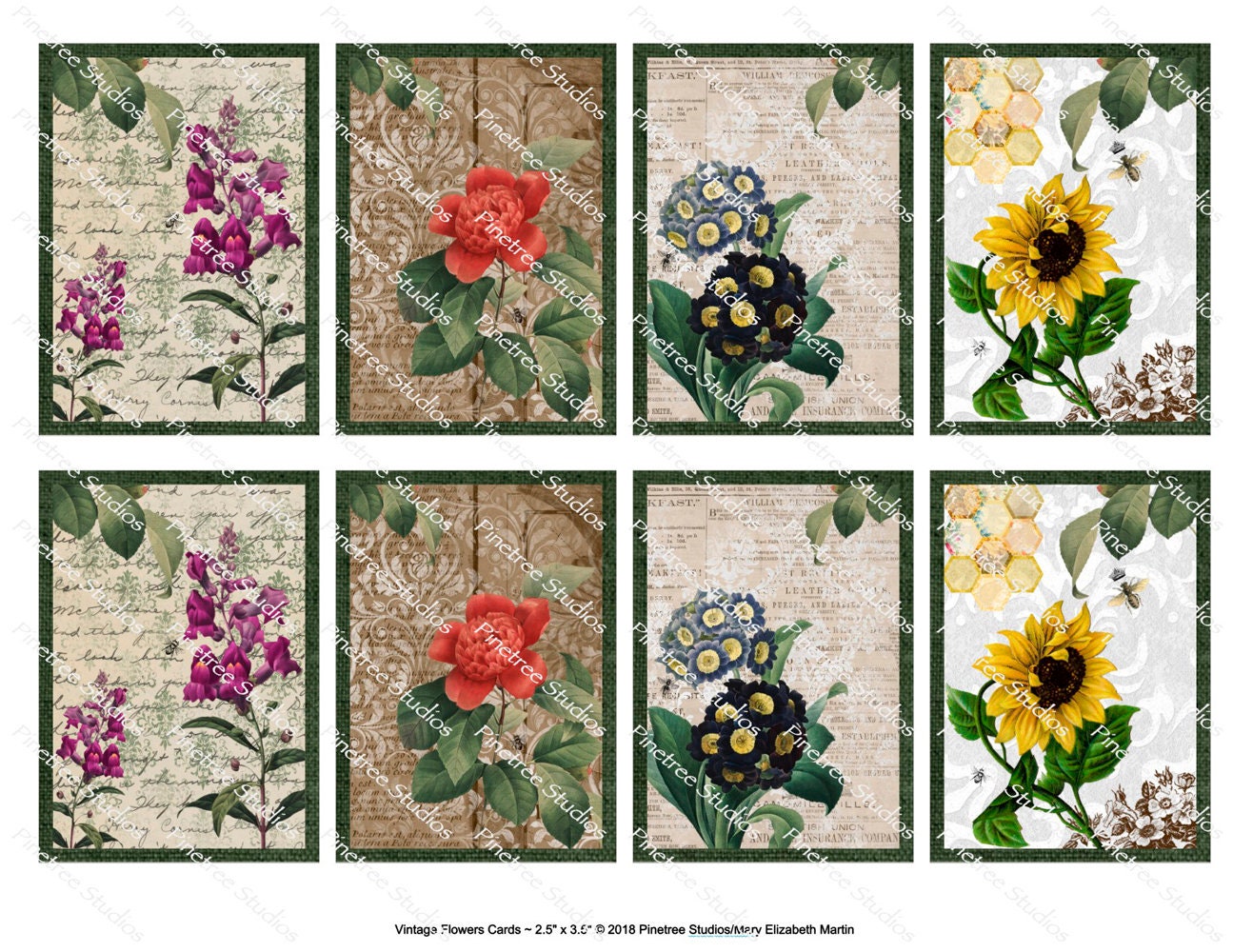 Vintage Flowers Card 2.5x 3.5 Digital Download - Etsy