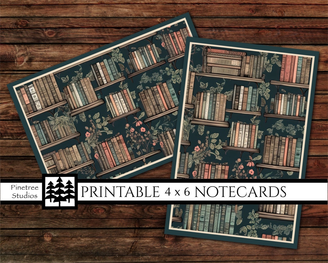 Floral Library Bookshelves Notecards 4 X 6 Landscape and Portrait ...