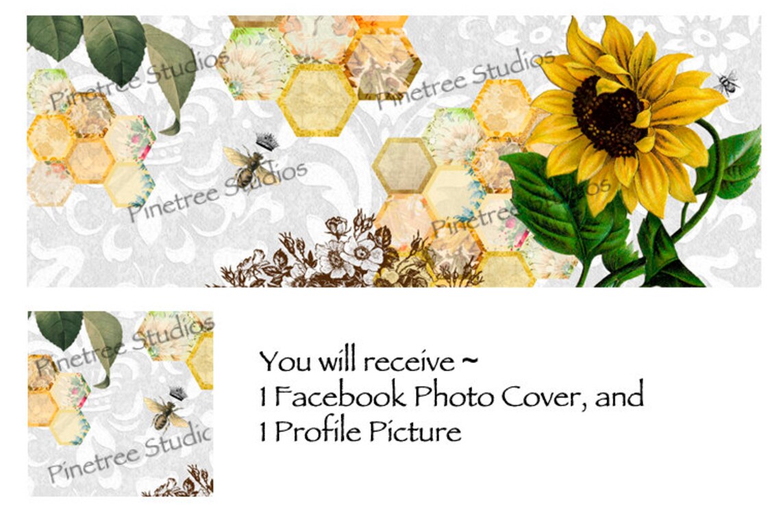Queen Bee and Sunflower Facebook Blank Cover Photo and | Etsy