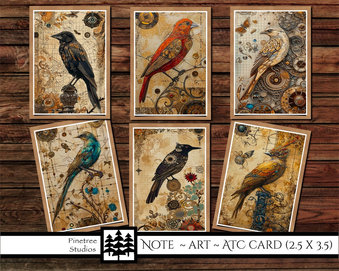 Steampunk Bird ATC Cards (2.5"x 3.5") ~digital Download~ Printable ...