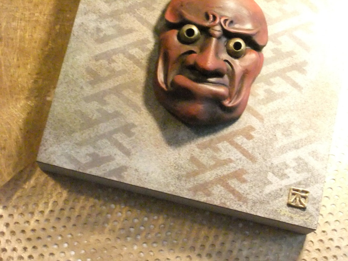 Red Demon Wall Mask, Japanese Noh Mask, Mixed Media Art - Etsy