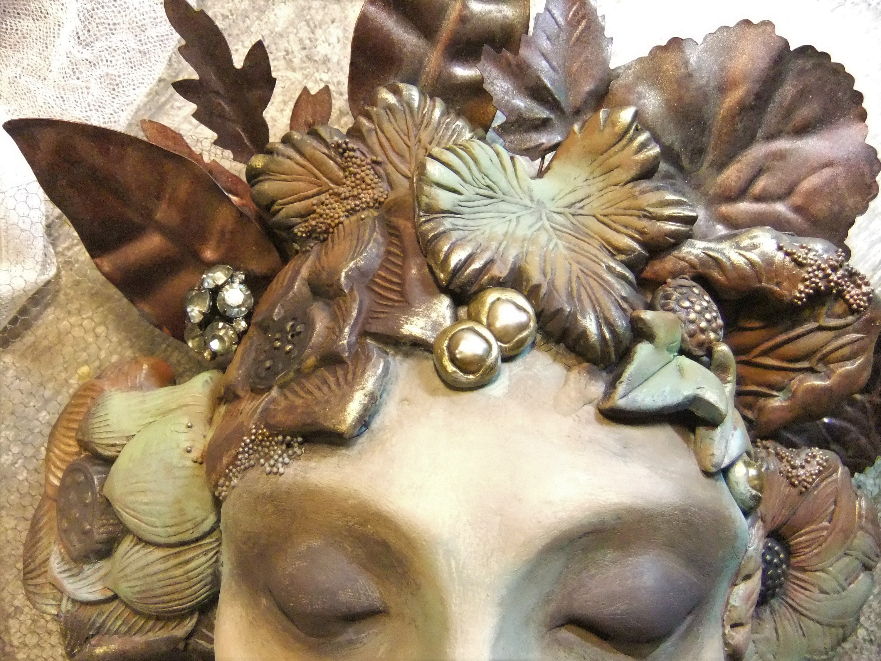 Tree Spirit, Dryad Mask, Botanical Art, Woodland Decor, Copper Leaves ...