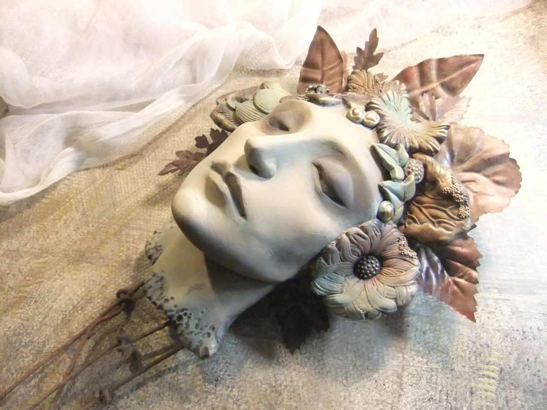 Tree Spirit, Dryad Mask, Botanical Art, Woodland Decor, Copper Leaves ...