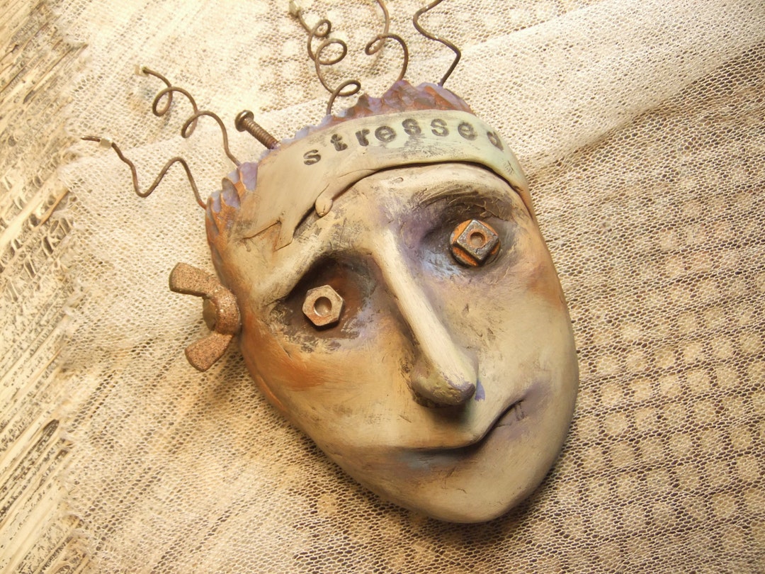 Original Polymer Clay "stressed Out" Character Mask: Funny Office Art ...