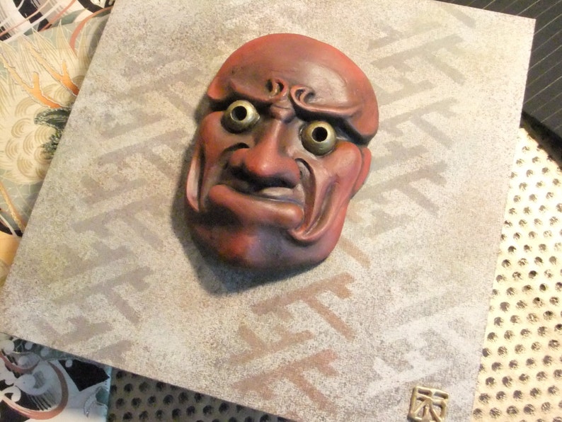 Red Demon Wall Mask, Japanese Noh Mask, Mixed Media Art - Etsy