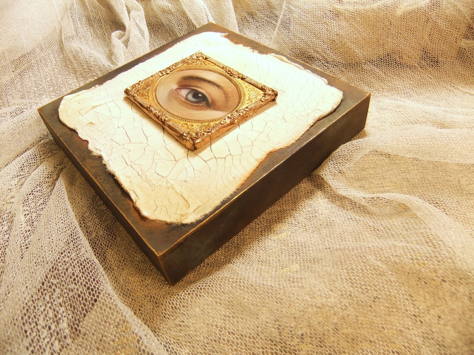 Lover's Eye, Eye Drawing, Mixed Media Art, Antique Frame, Stamped Brass ...