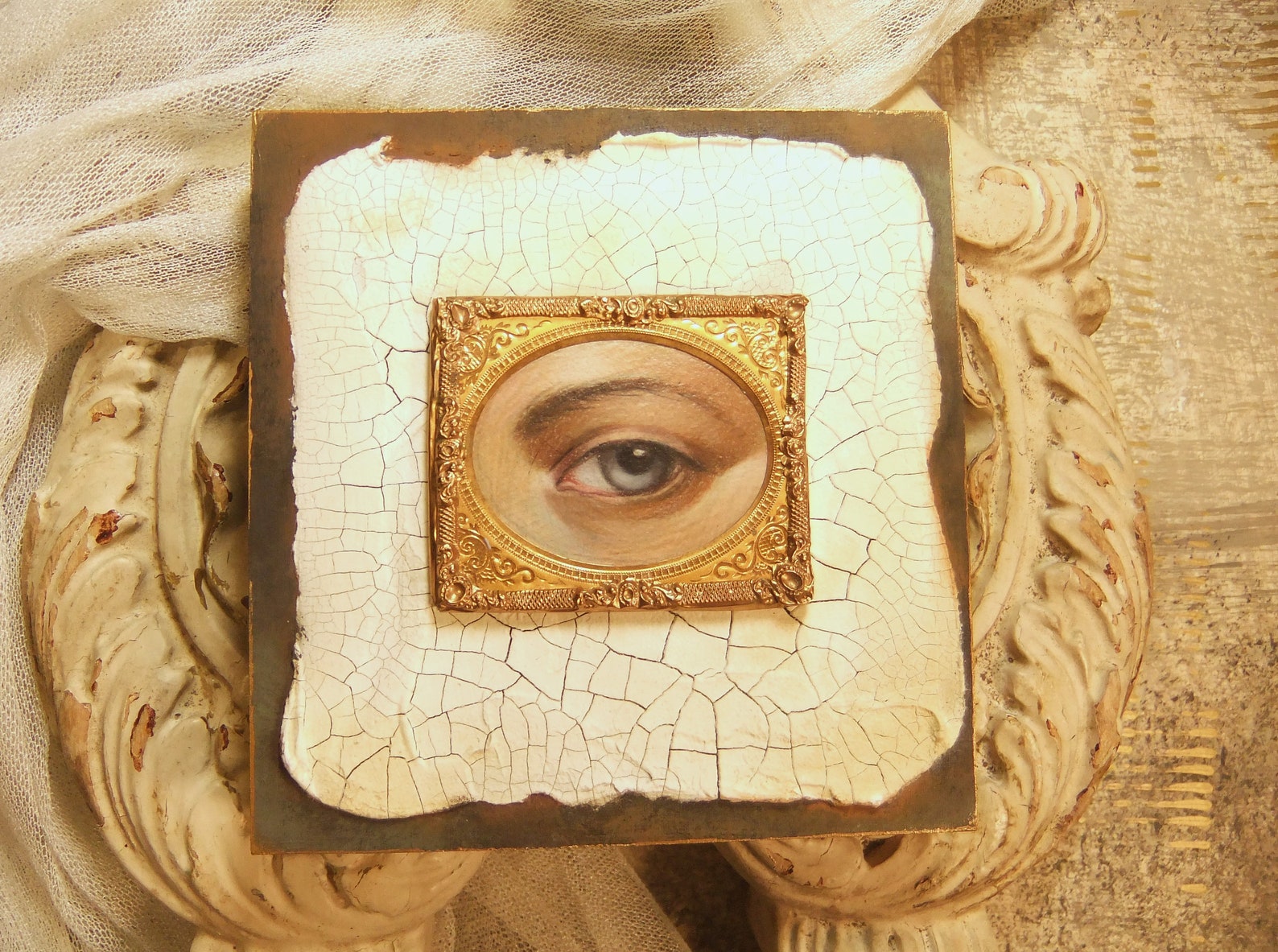 Lover's Eye, Eye Drawing, Mixed Media Art, Antique Frame, Stamped Brass ...