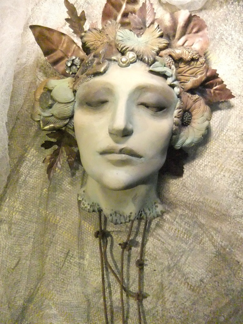 Tree Spirit, Dryad Mask, Botanical Art, Woodland Decor, Copper Leaves ...