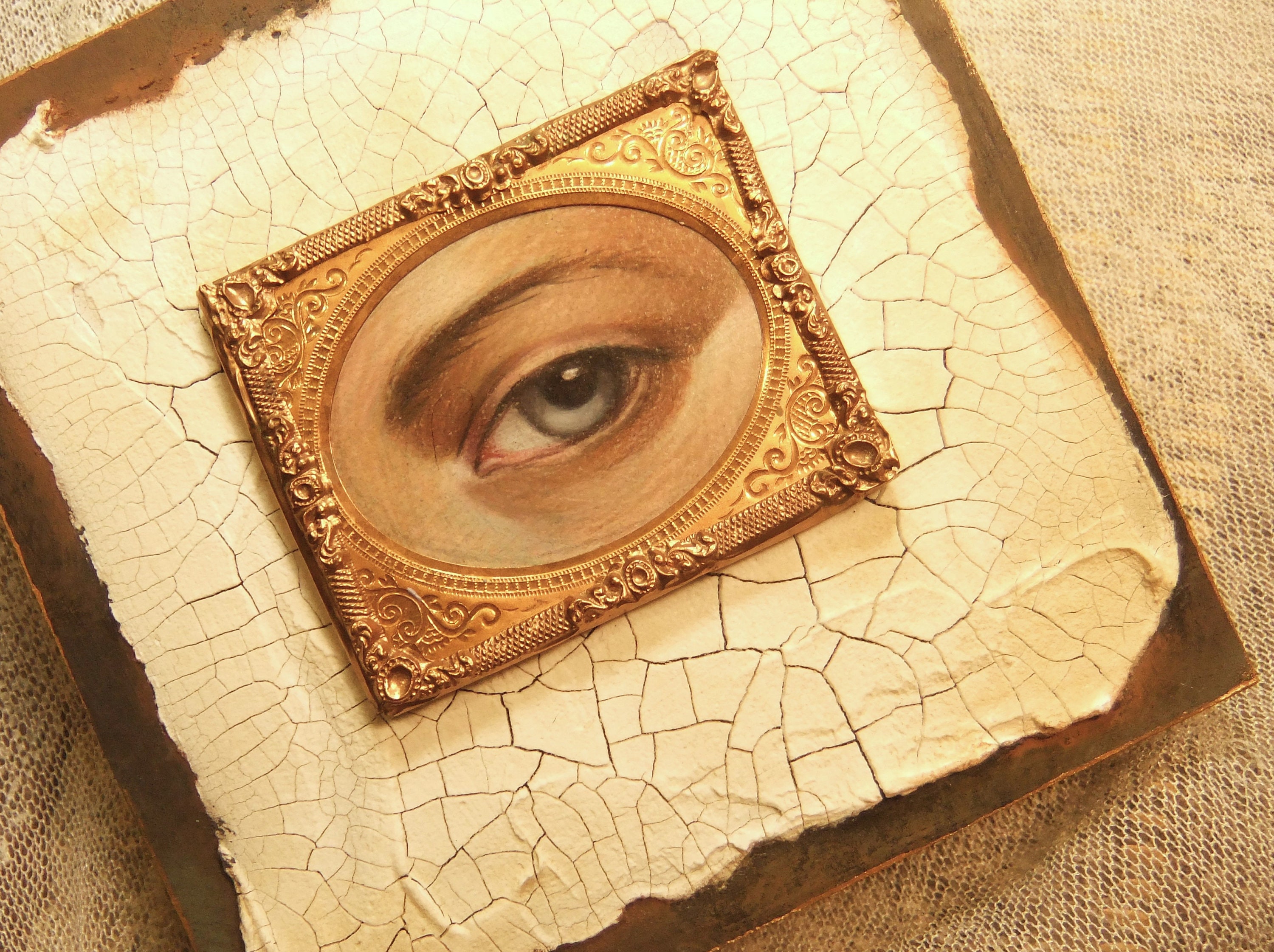Lover's Eye, Eye Drawing, Mixed Media Art, Antique Frame, Stamped Brass ...