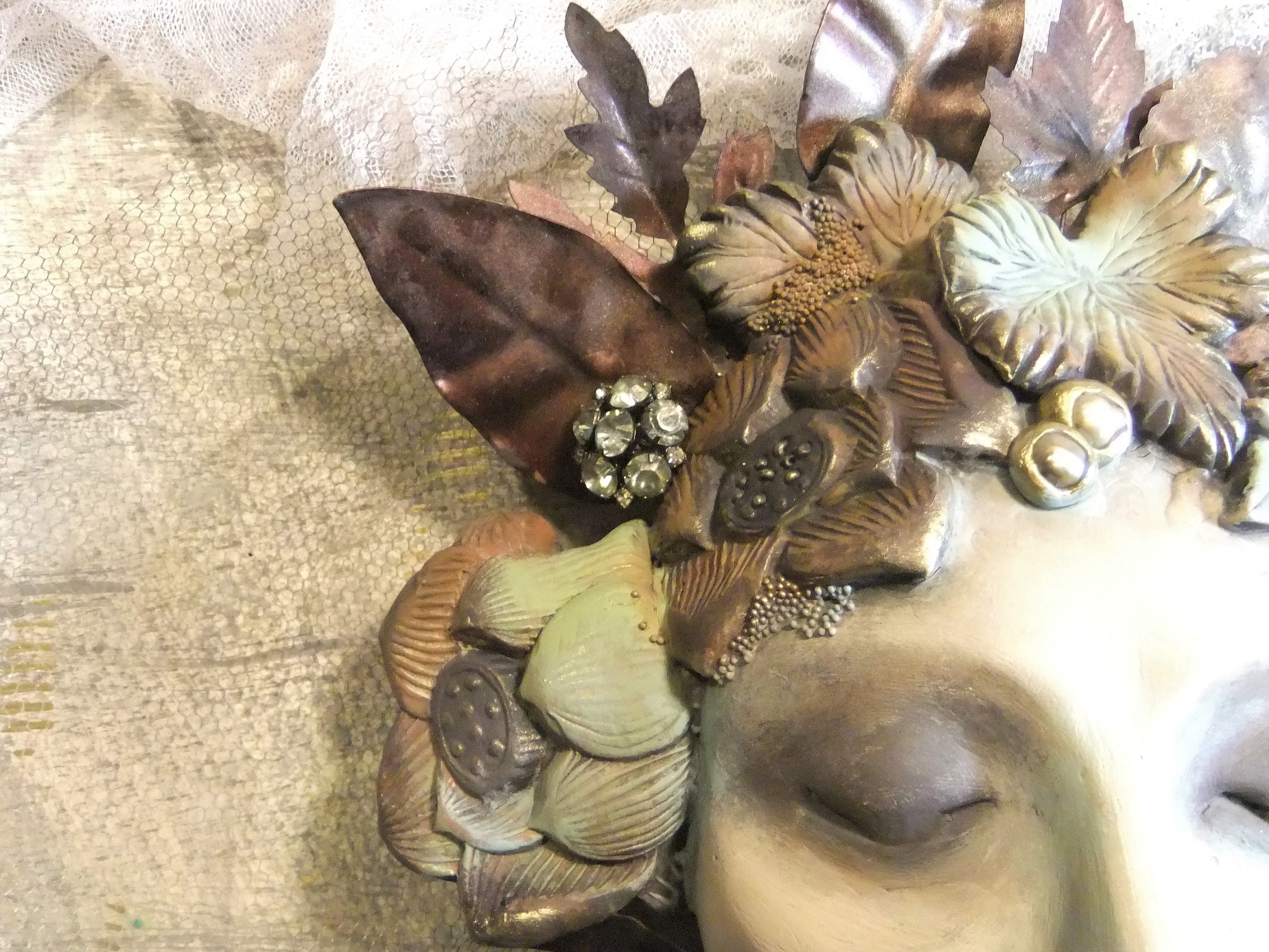 Tree Spirit, Dryad Mask, Botanical Art, Woodland Decor, Copper Leaves ...