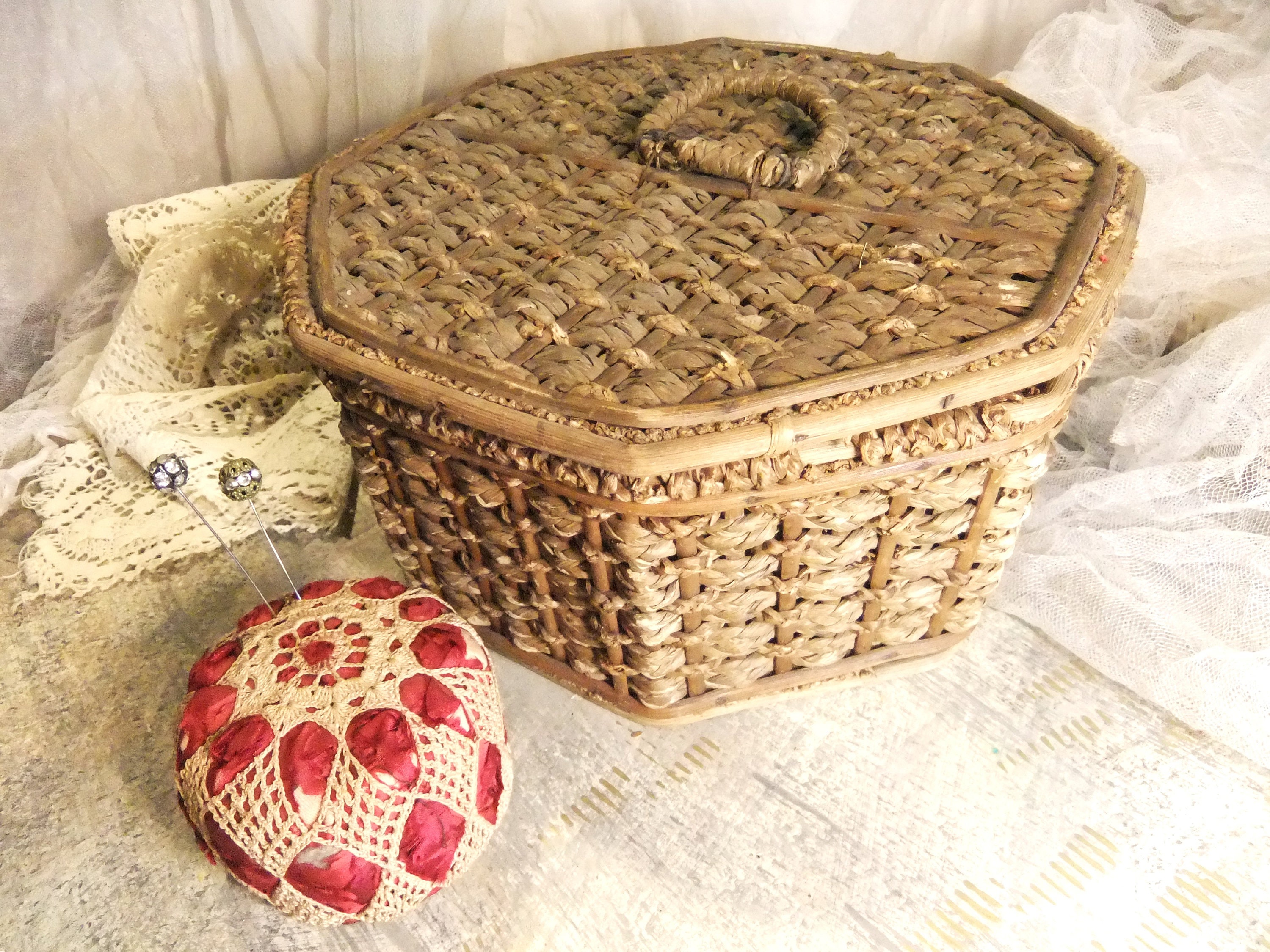 Antique Sewing Basket, Tufted Silk, Napoleon III Style, Victorian ...