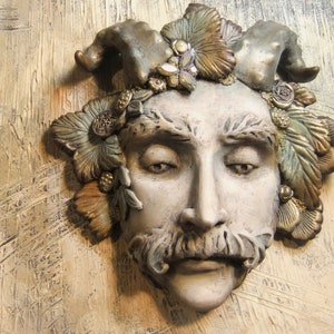 Woodland Wall Mask, Horned Man, Forest God, Spirit Animal, Pan, Green ...