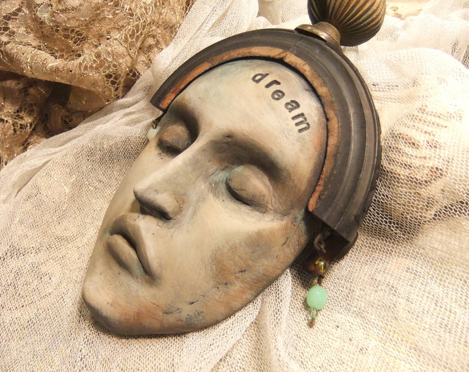 Dream Sculpture, Original Wall Mask, Found Objects, Polymer Clay ...