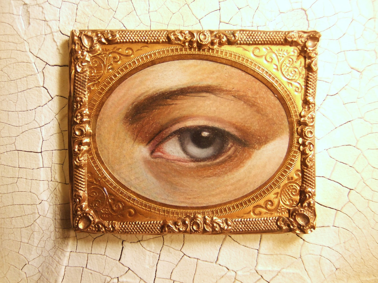 Lover's Eye, Eye Drawing, Mixed Media Art, Antique Frame, Stamped Brass ...