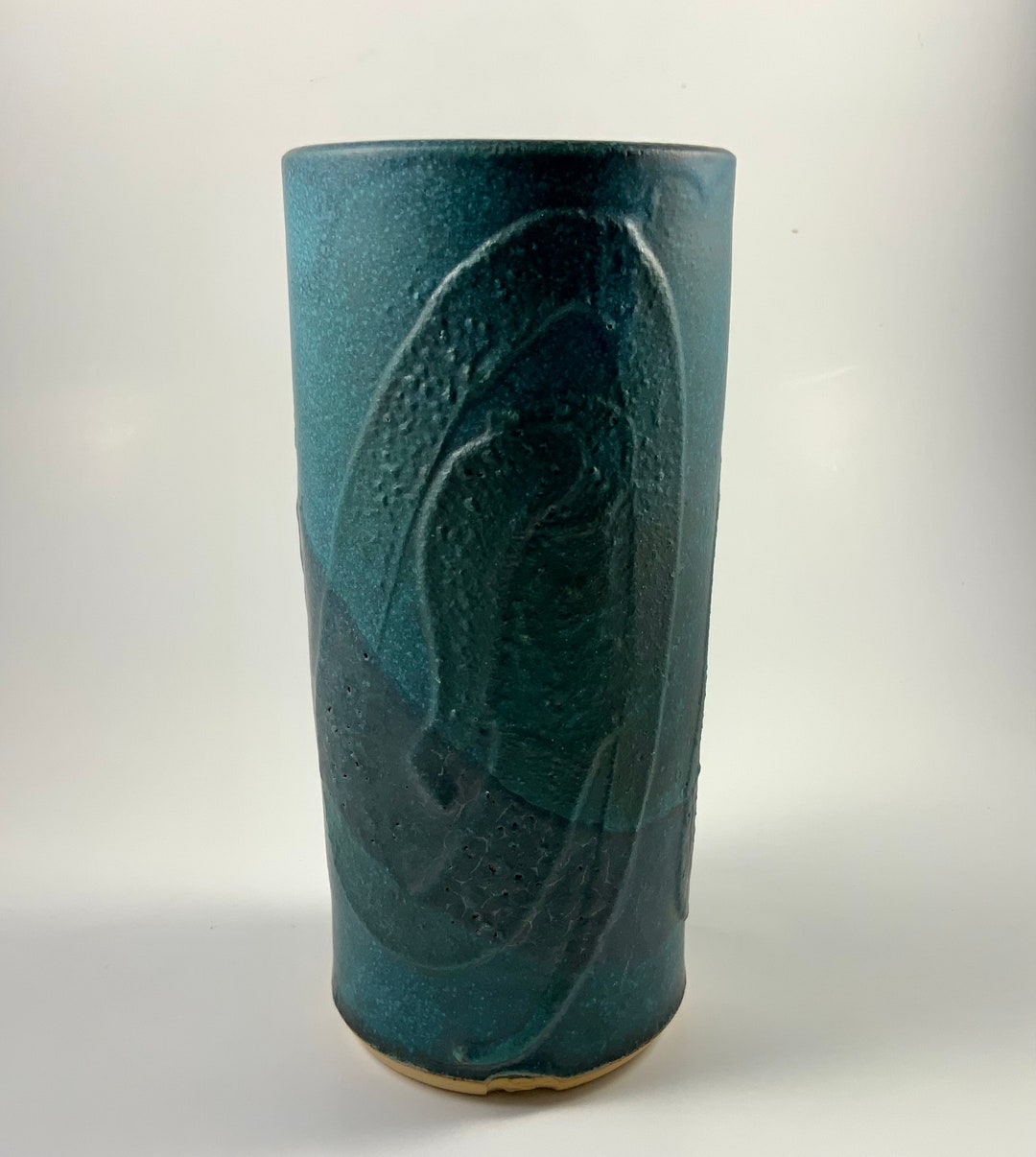 Vintage TEAL POTTERY VASE, Designed With Swirls, Signed - Etsy