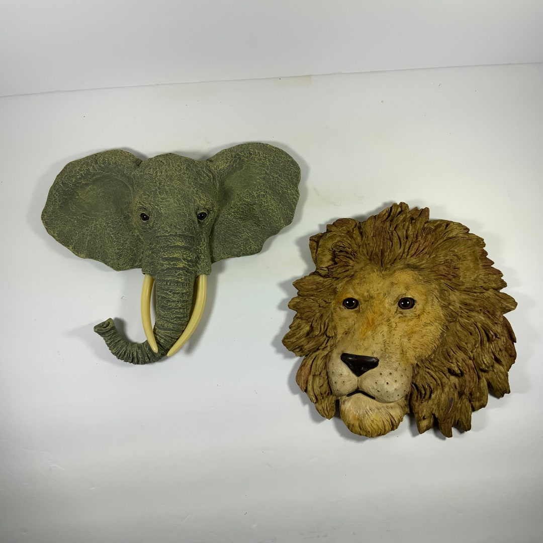 Vintage LION and ELEPHANT PLAQUES, Home Interior, Wall Art, Wall ...