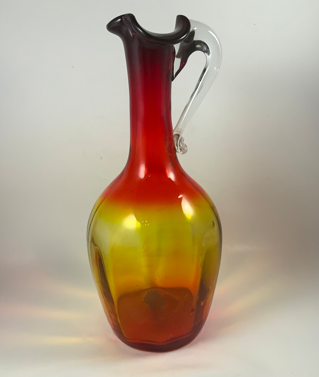 Vintage AMBERINA , CADMIUM PITCHER, Glowy Glass, Applied Handle, Decor ...