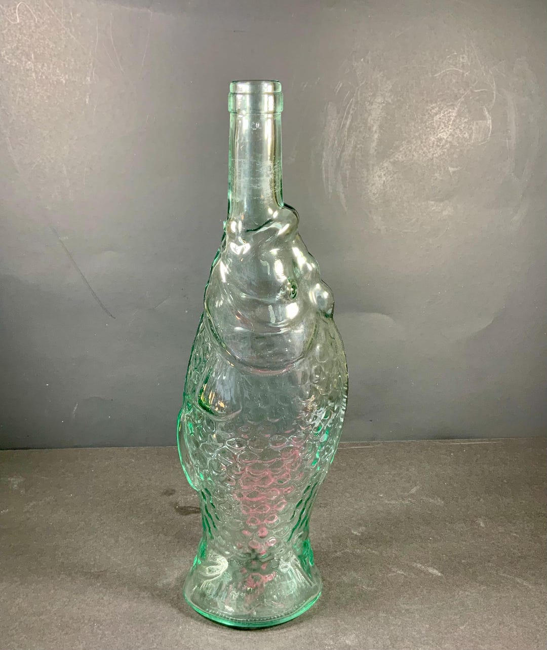 Vintage FISH MOTIF DECANTER, Green Glass, Decorative Bottle, Bar ...