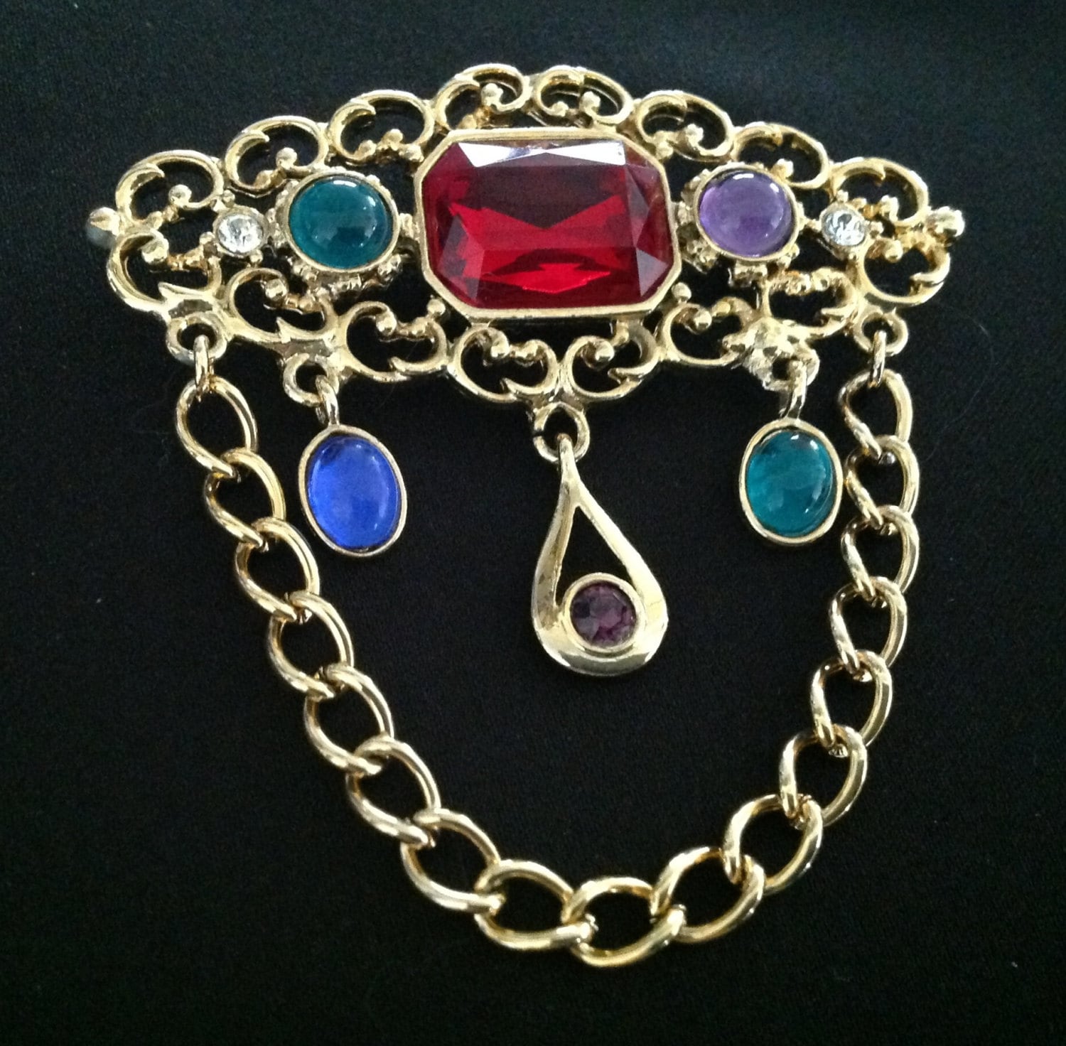 Vintage Victorian Style Multicolored Cabochon Brooch - Etsy