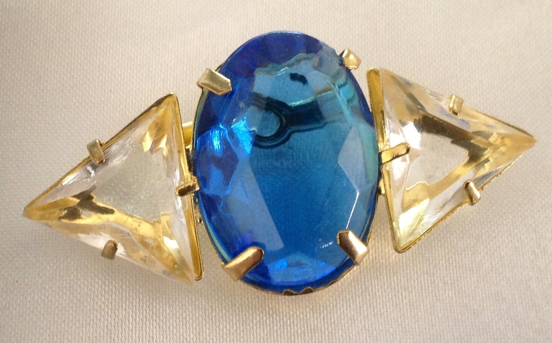 Vintage Royal Blue Rhinestone Brooch - Etsy