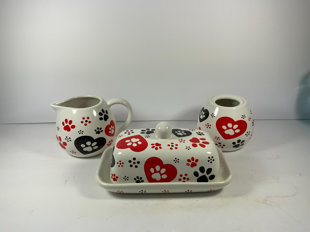 Vintage TEMPTATION “PAWFETTI” SET, Covered Butter Dish, Creamer and ...