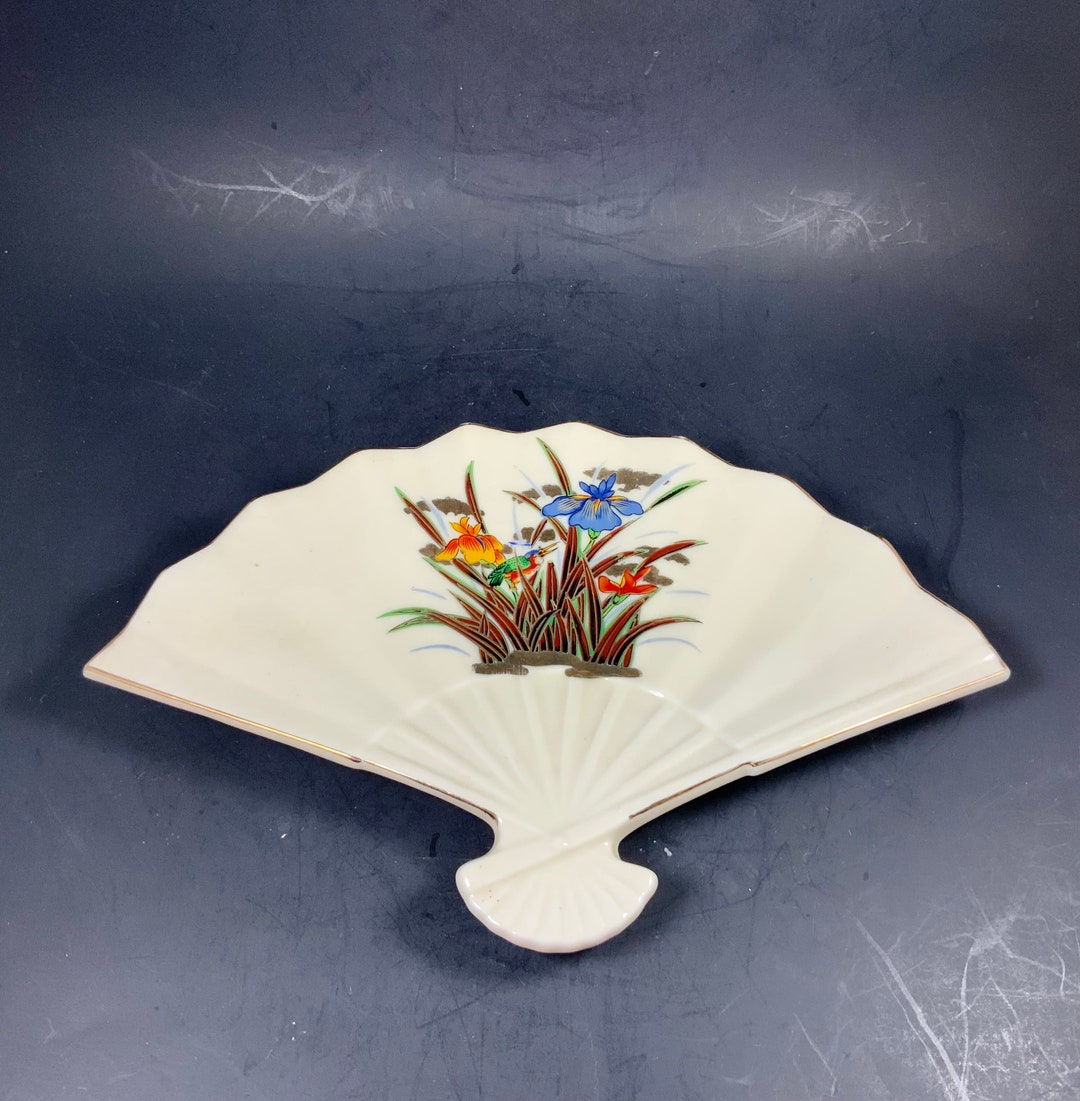 Vintage IRIS, BIRD FAN, Dish, Porcelain, Trinket, Candy, Decor, Japan ...