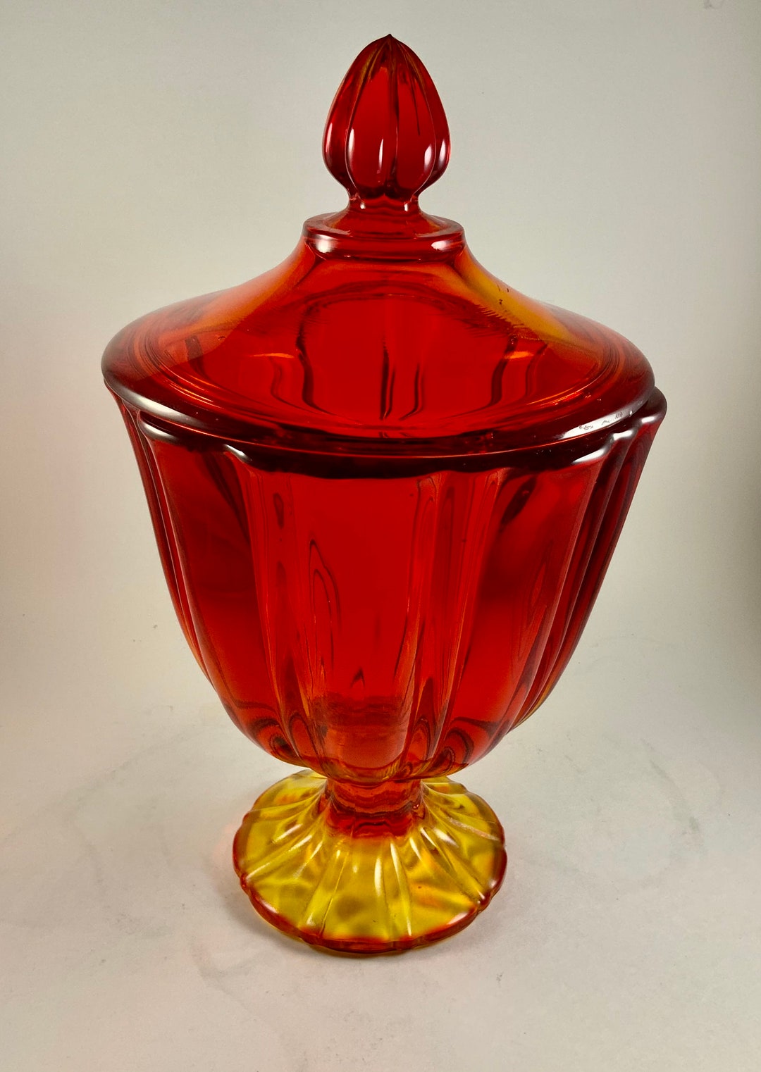 Vintage PERSIMMON/ AMBERINA COMPOTE, L E Smith, Lidded Compote, Candy ...