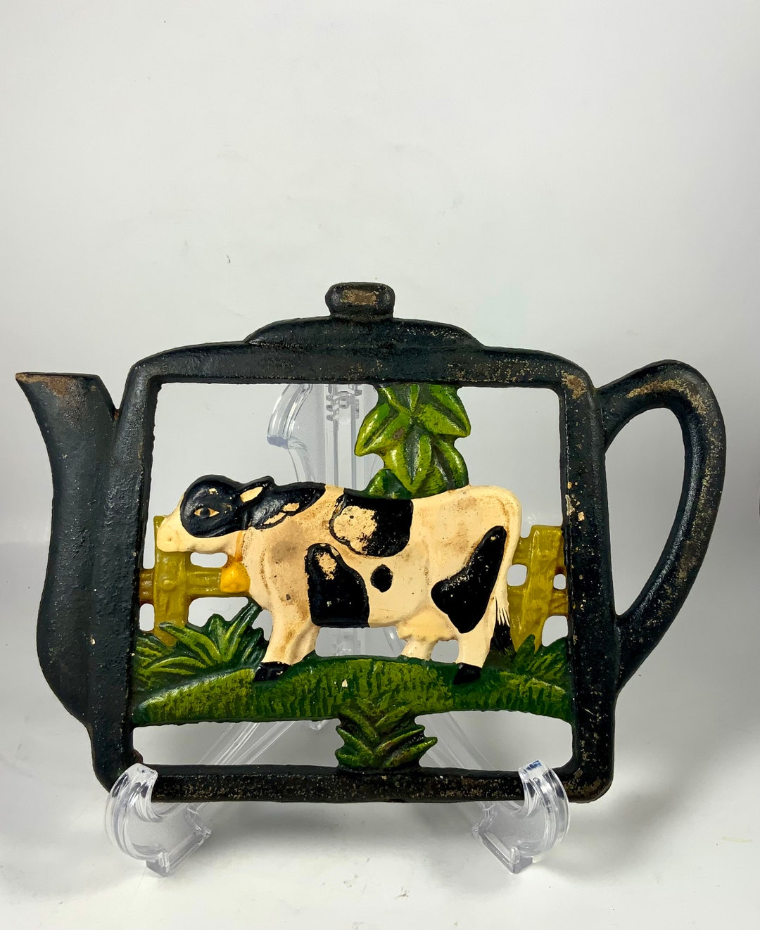 Vintage IRON COW TRIVET, Wrought Iron, Dairy Cow, Holstein, Hotplate ...