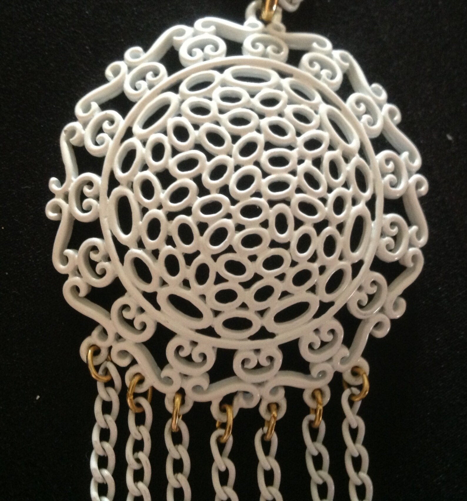 Vintage White Enamel Filigree Medallion With Chains - Etsy
