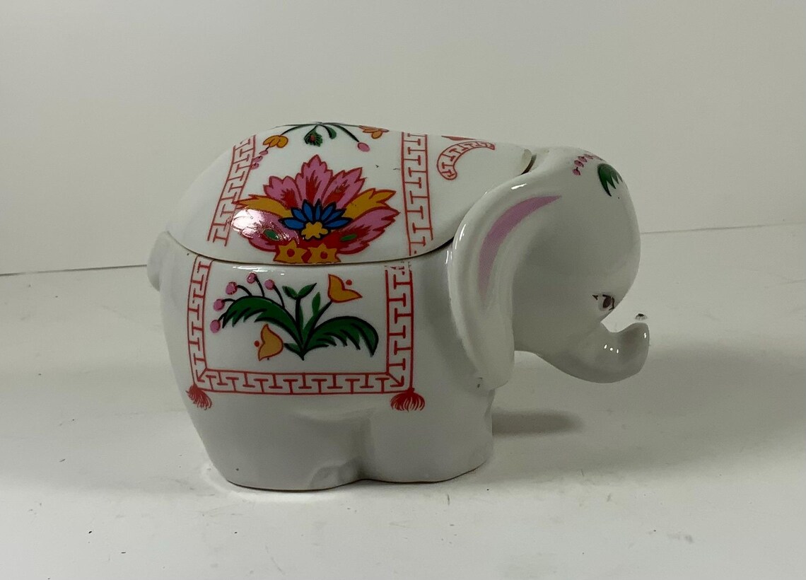 Vintage ELEPHANT COVERED DISH Trinket Dish Candleholder Decor Pink ...
