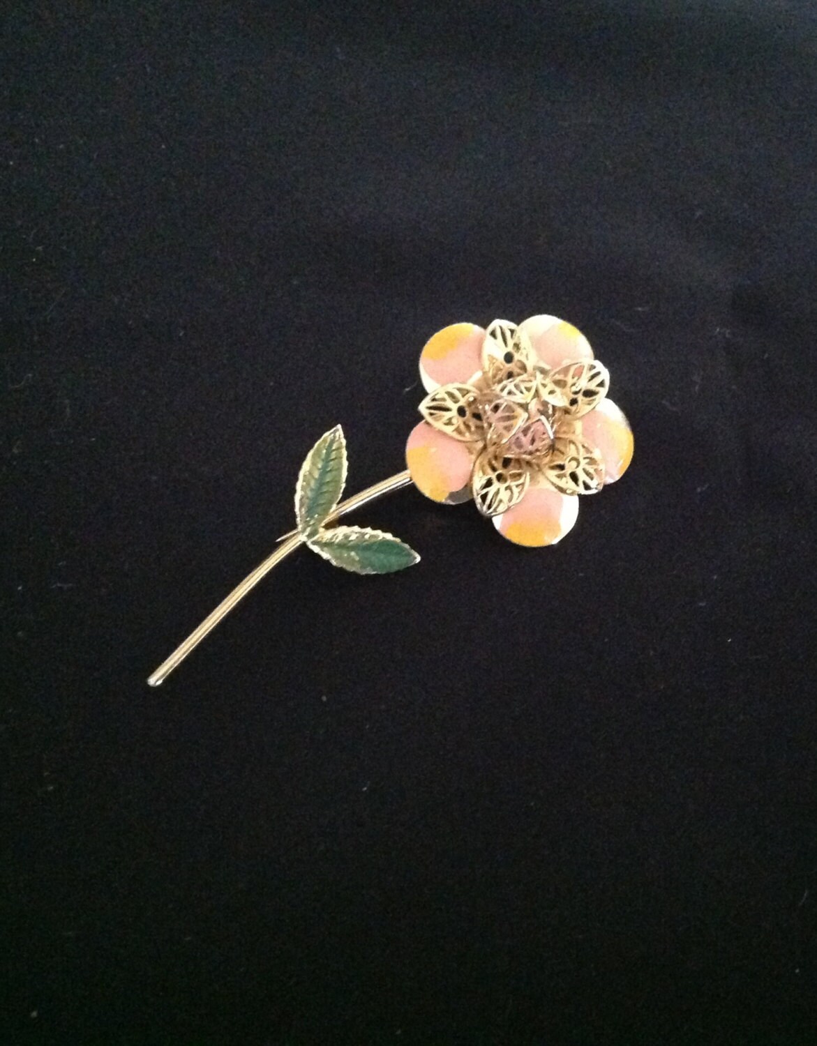 Vintage Filigree Enamel Flower Brooch - Etsy