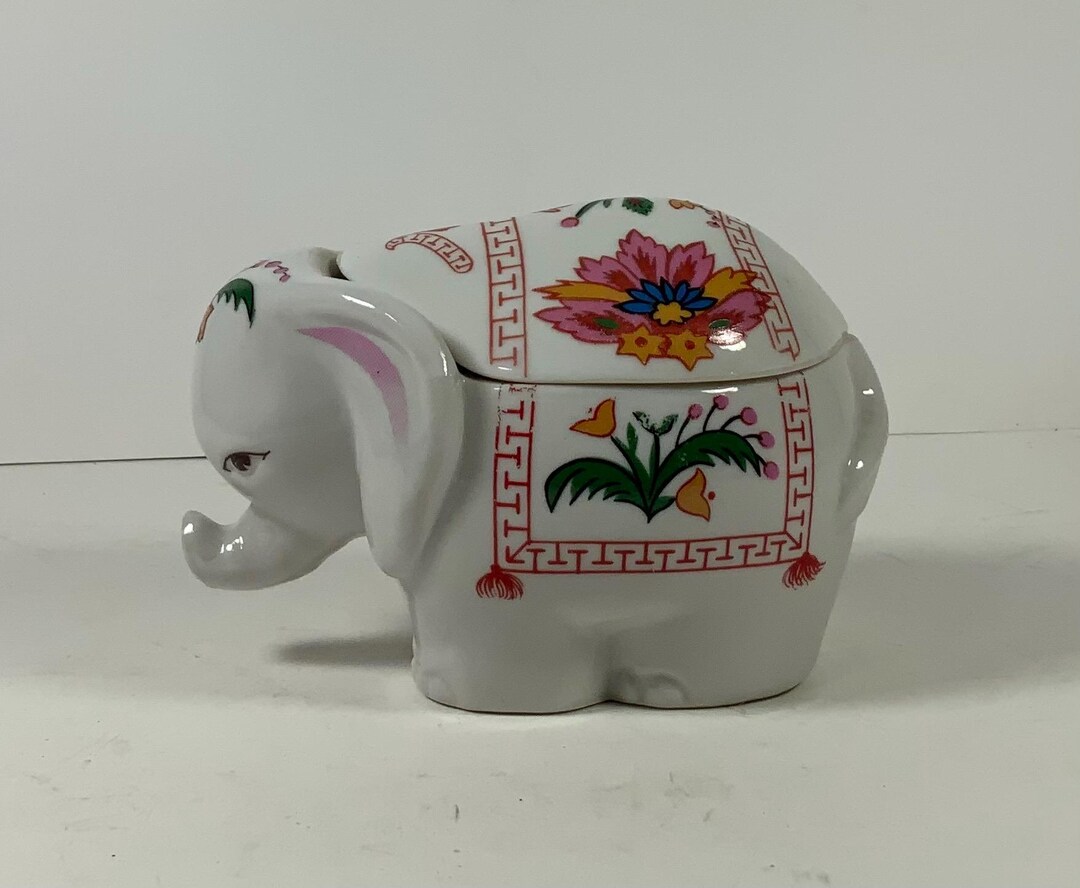 Vintage ELEPHANT COVERED DISH Trinket Dish Candleholder Decor Pink ...