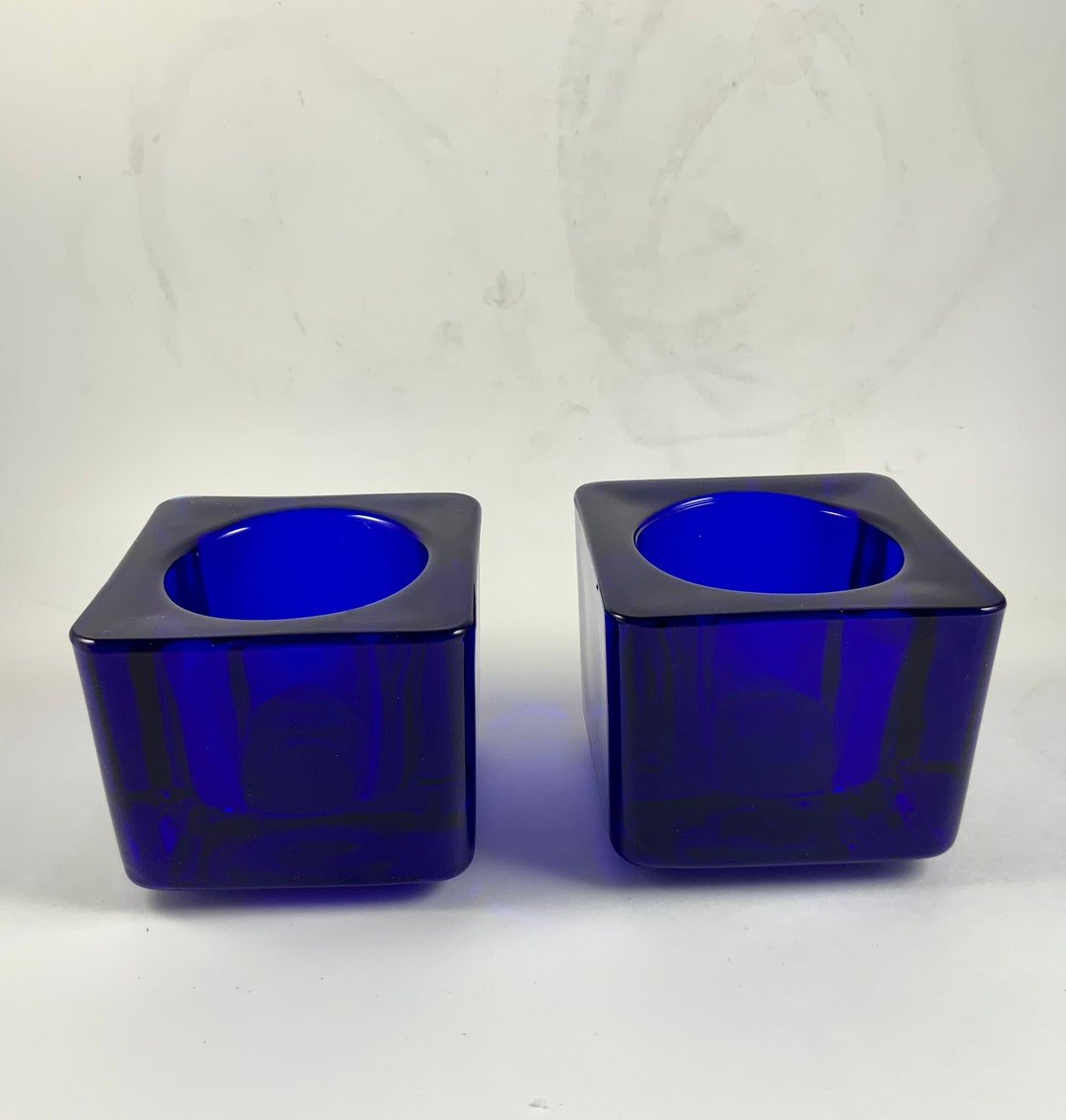 Vintage COBALT BLUE CANDLEHOLDERS, Glass, Votive, Tea Light, Candle ...