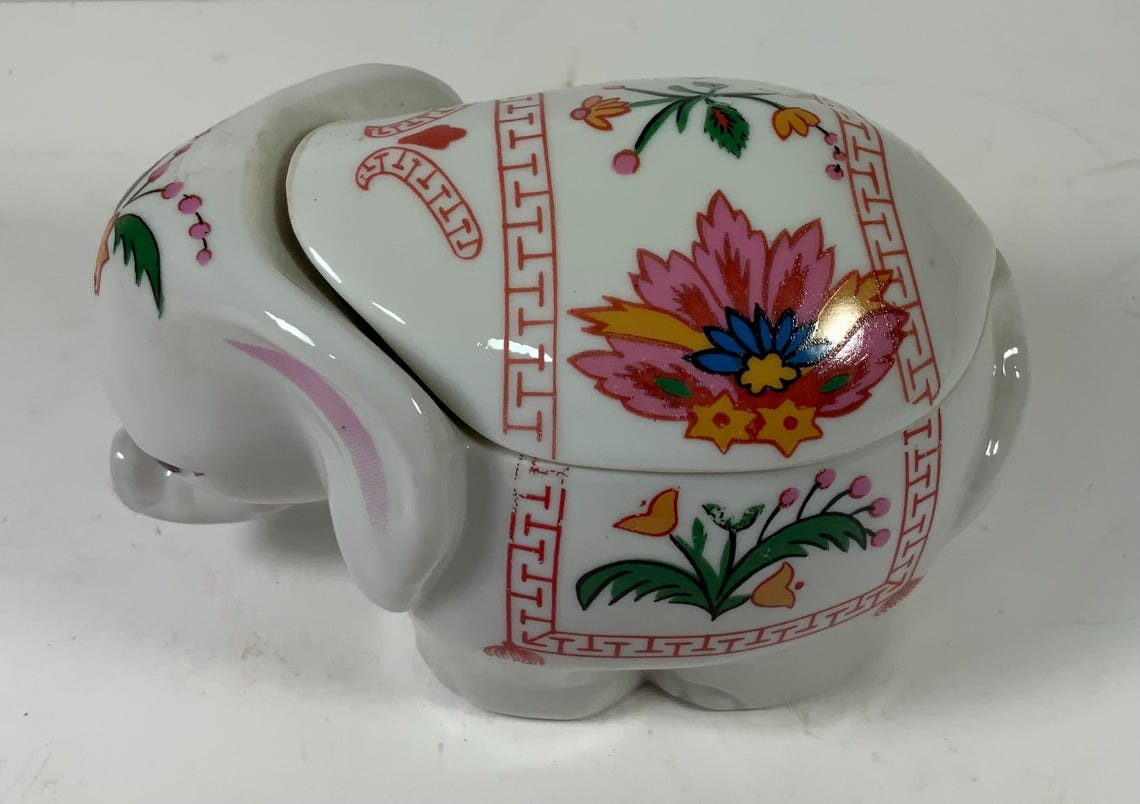 Vintage ELEPHANT COVERED DISH Trinket Dish Candleholder Decor Pink ...