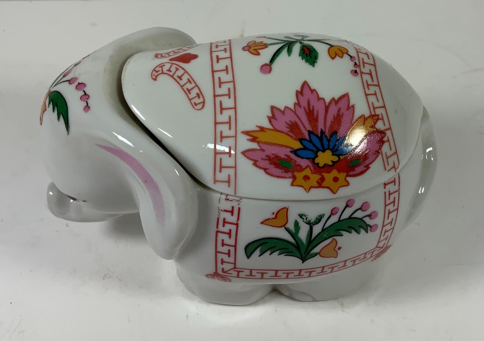Vintage ELEPHANT COVERED DISH Trinket Dish Candleholder Decor Pink ...