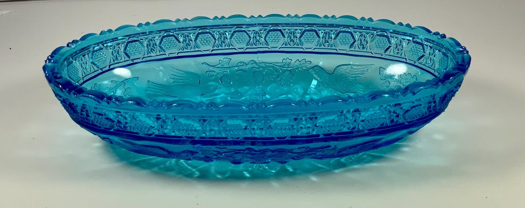 Vintage BIRD RELISH DISH Turquoise Oval Dish Bird and Strawberries ...
