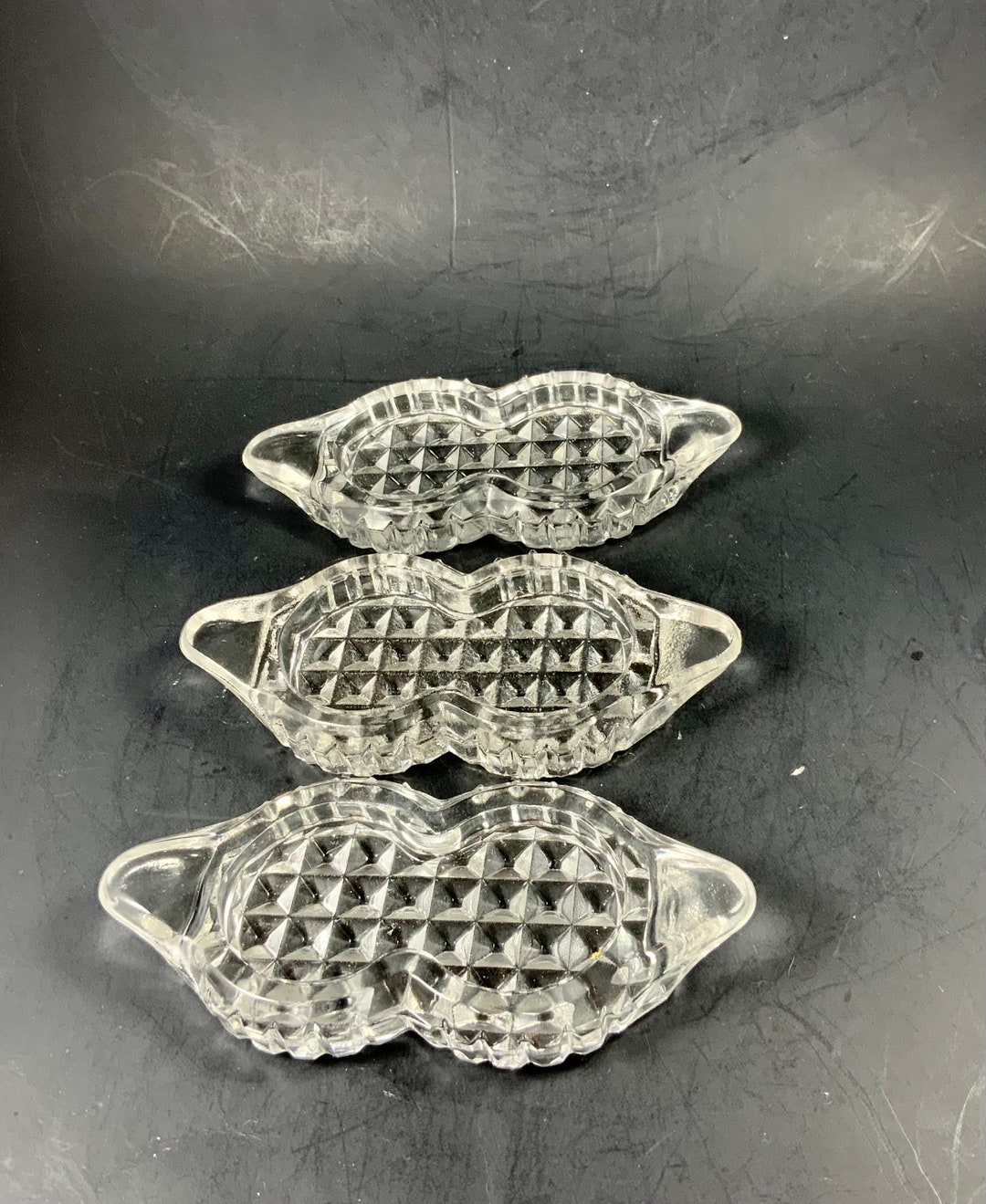 Vintage SALT and PEPPER TRAYS, Crystal. Czech, Bohemium, Double Handle ...