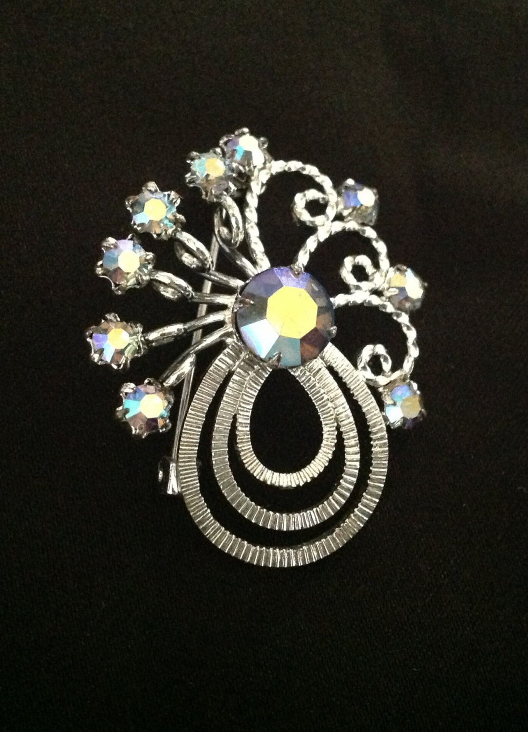 Vintage Swirl Brooch W/ AB Rhinestones - Etsy