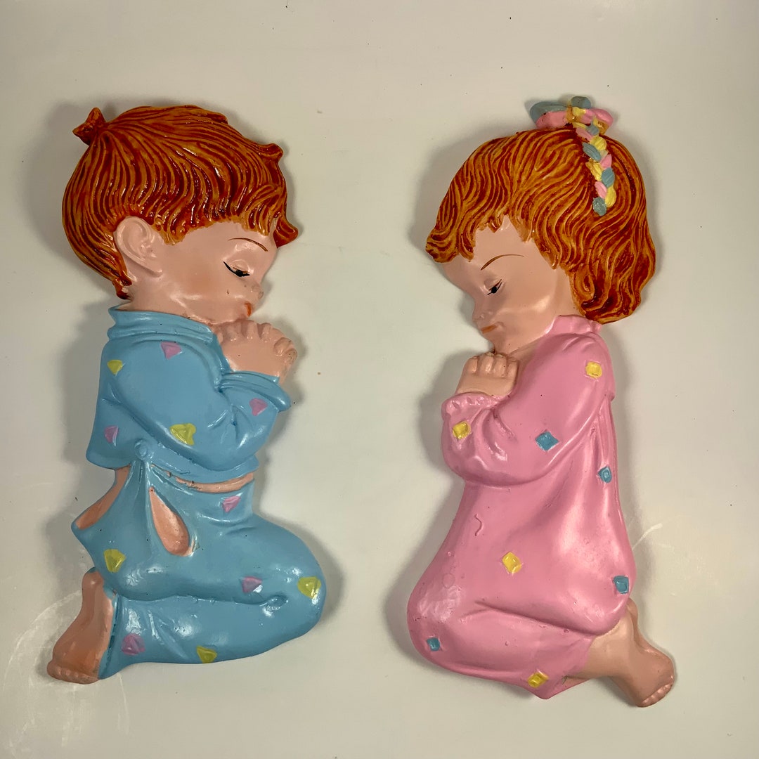 Vintage PRAYING CHILDREN PLAQUES, House of Lloyd, Boy and Girl ...