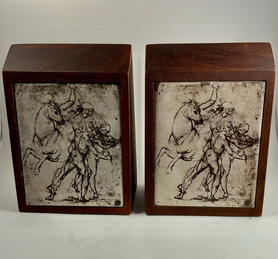 Vintage RENAISSANCE ART BOOKENDS, Based on Drawing by Raffaello Sanzio ...