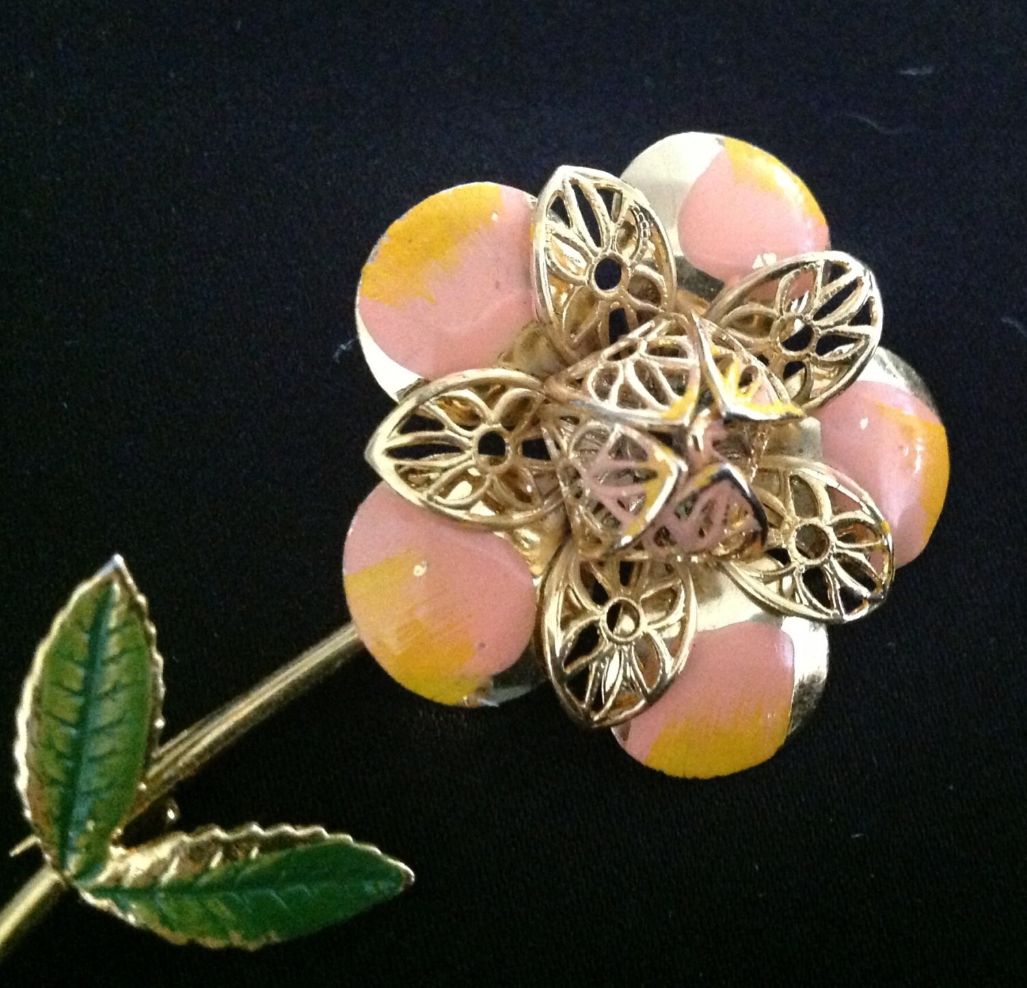 Vintage Filigree Enamel Flower Brooch - Etsy