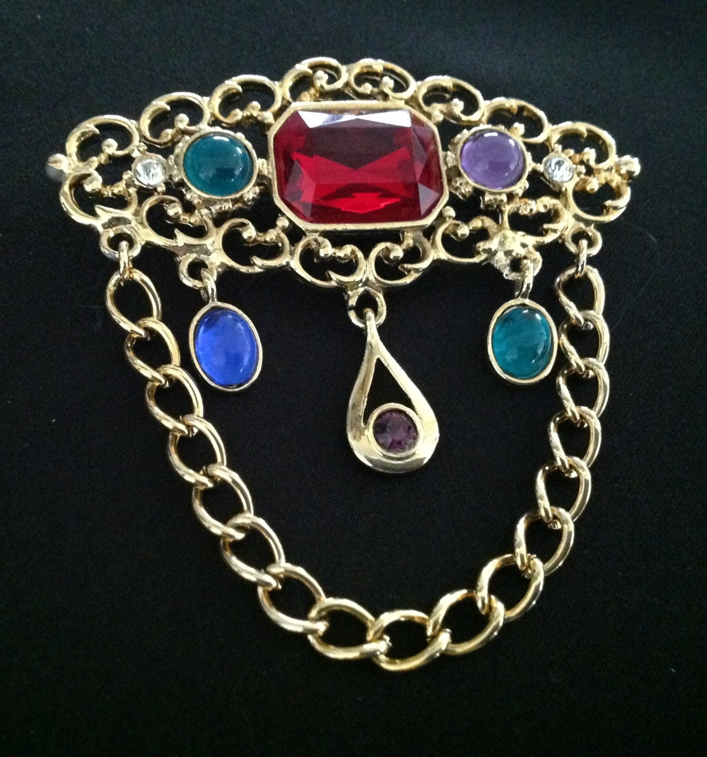 Vintage Victorian Style Multicolored Cabochon Brooch - Etsy